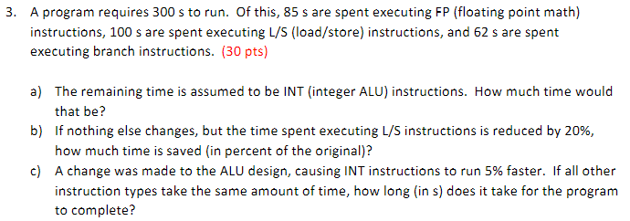 Solved 3. A program requires 300 s to run. Of this, 85 s are | Chegg.com