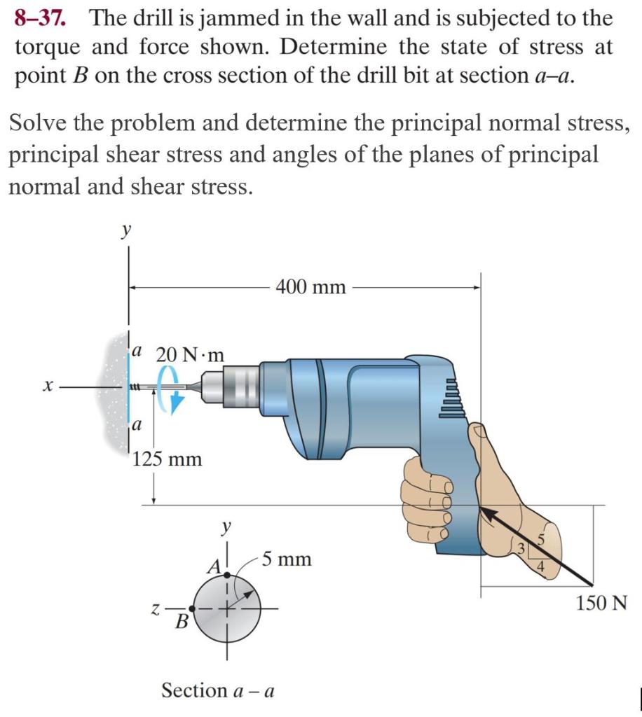 Solved 8–37. The drill is jammed in the wall and is | Chegg.com