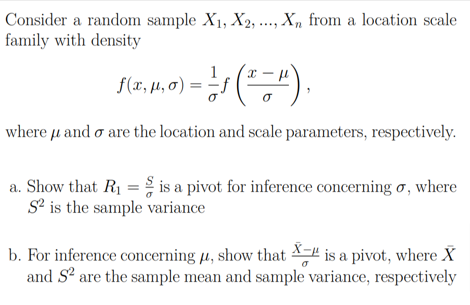 Solved Consider a random sample X1,X2,…,Xn from a location | Chegg.com