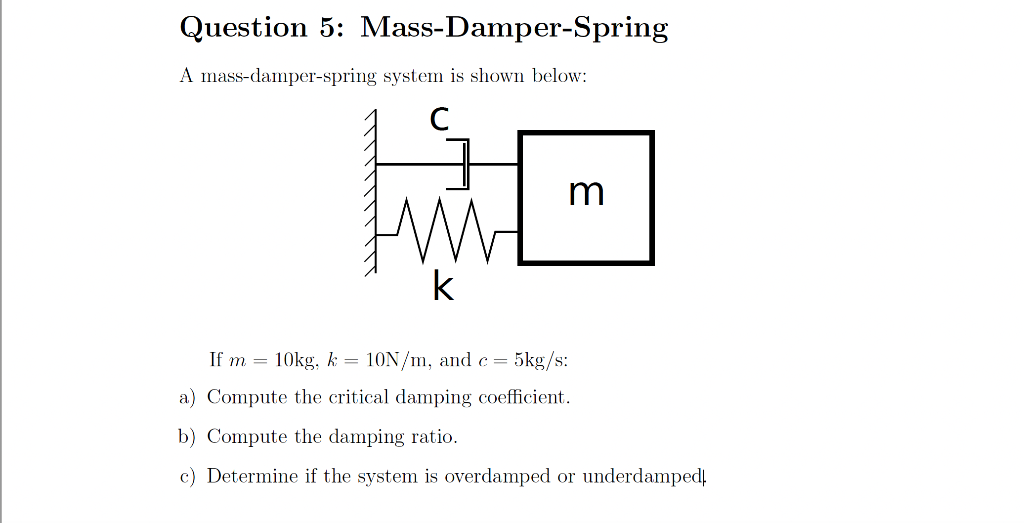 Solved Question 5: Mass-Damper-Spring A mass-damper-spring | Chegg.com