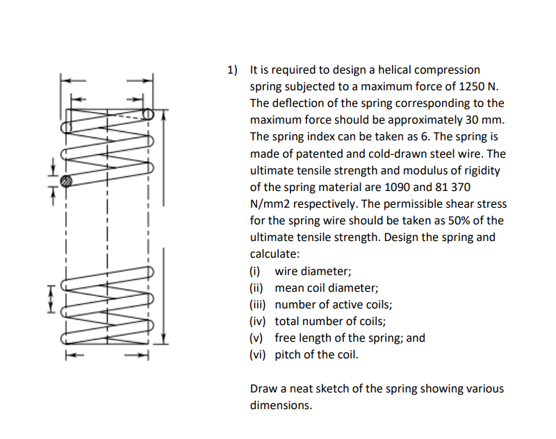 Solved T 1) It is required to design a helical compression | Chegg.com