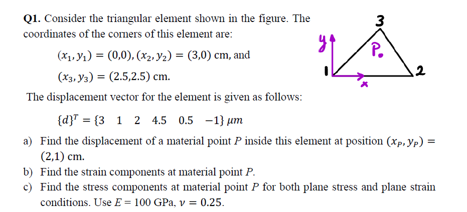 Solved Q1. Consider the triangular element shown in the | Chegg.com
