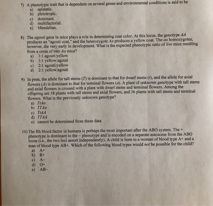 Solved phenotypic trait that is dependent on several genes | Chegg.com