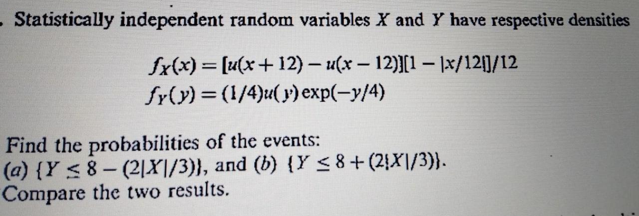 Solved Statistically independent random variables X and Y | Chegg.com