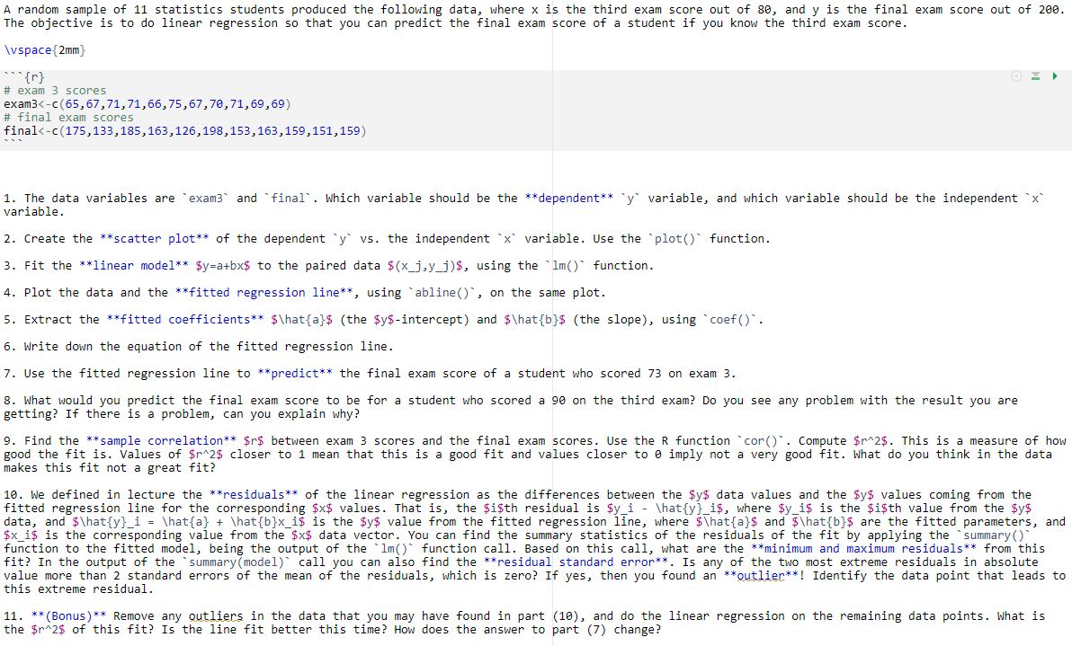 Solved A random sample of 11 statistics students produced | Chegg.com
