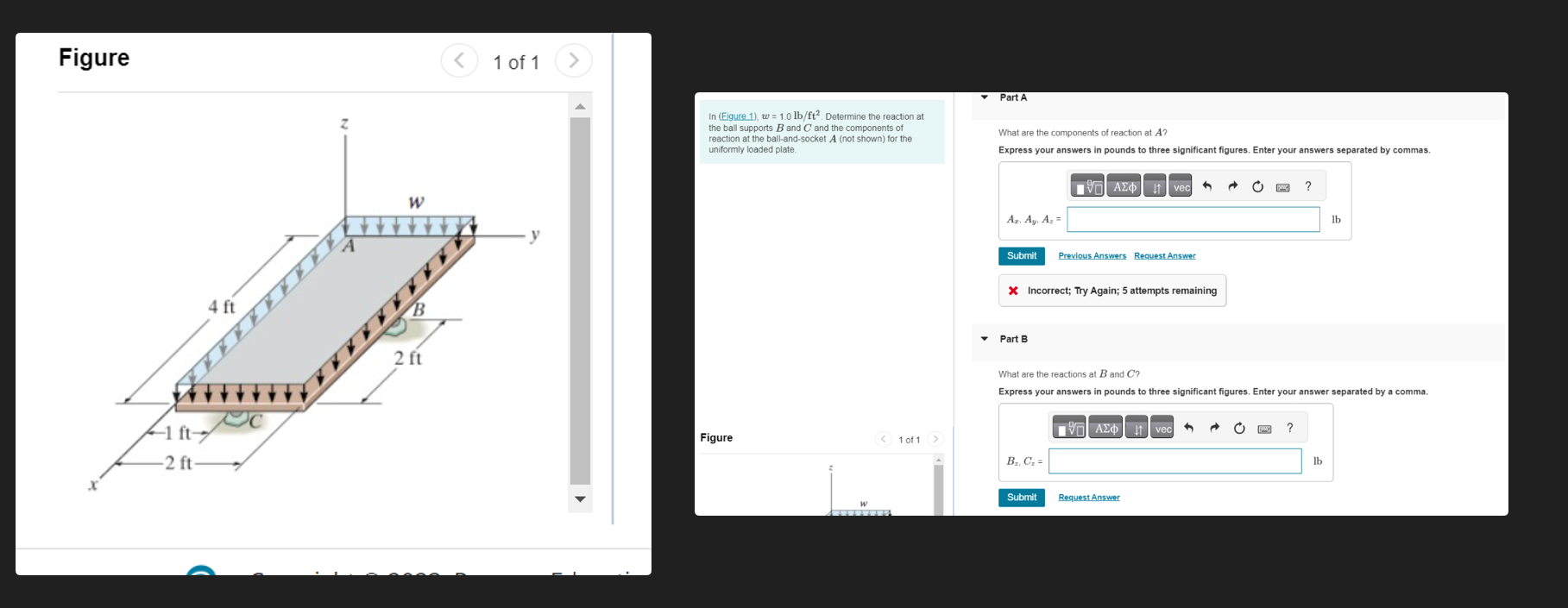 Solved In (Figure 1), w=1.0lbft2. ﻿Determine the reaction | Chegg.com