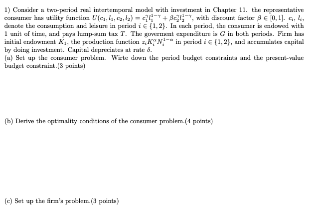 1) Consider a two-period real intertemporal model | Chegg.com