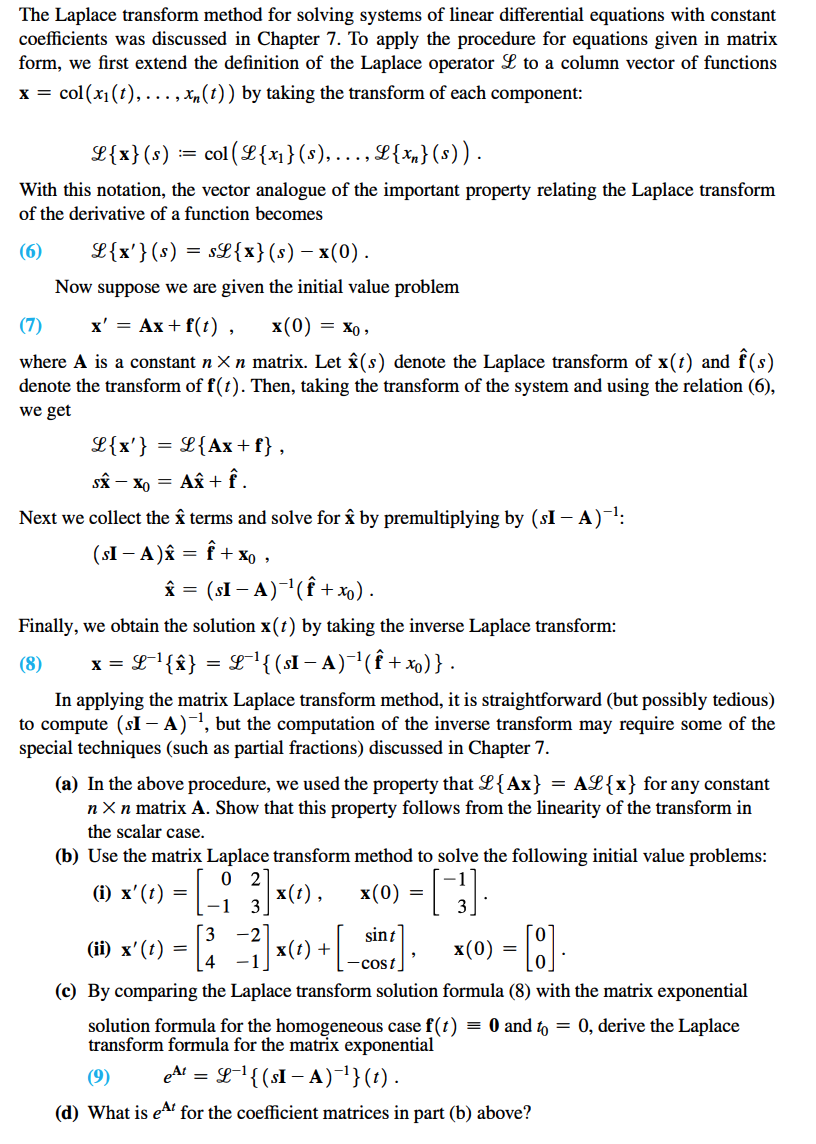 Solved The Laplace transform method for solving systems of | Chegg.com