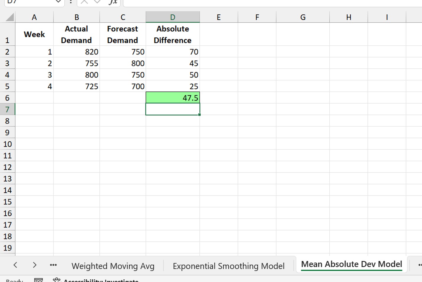 Solved Fill in the green cell (Mean absolute standard dev | Chegg.com