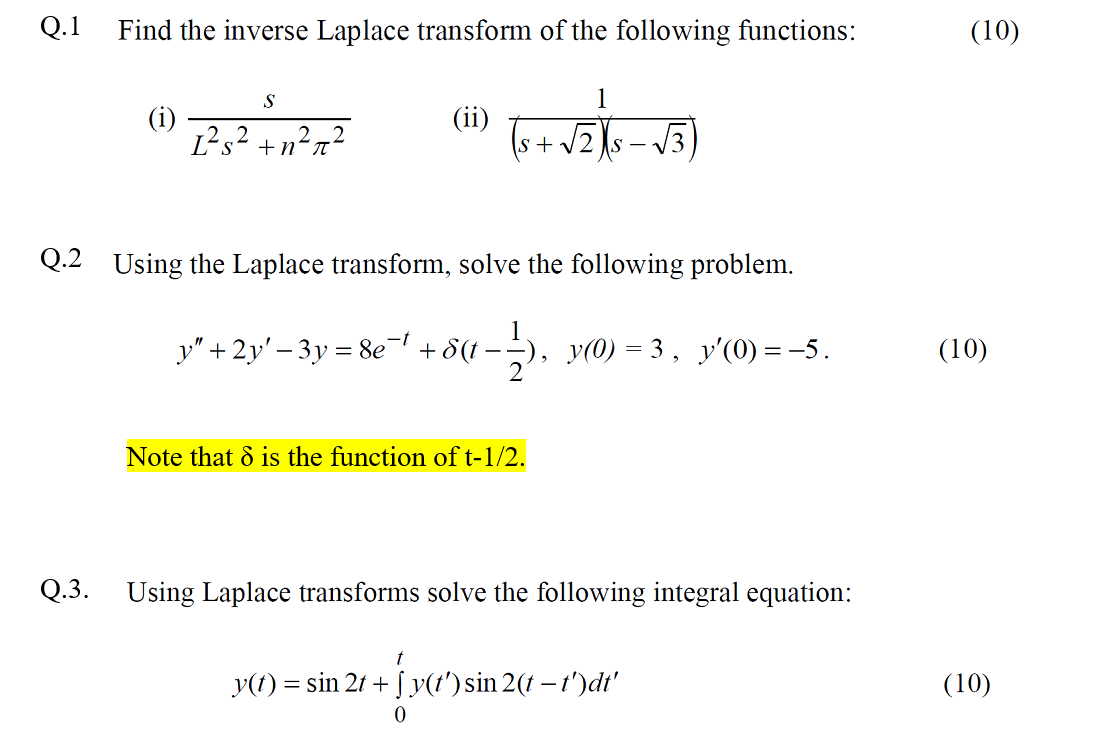 Solved Q.1 Find the inverse Laplace transform of the | Chegg.com