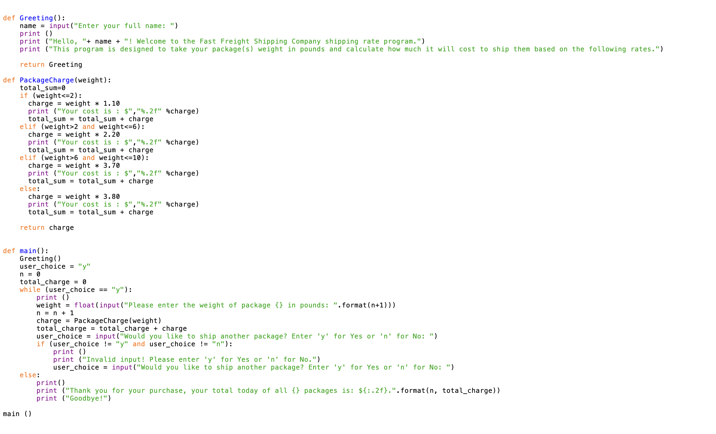 Solved Shipping Charges The Fast Freight Shipping Company | Chegg.com