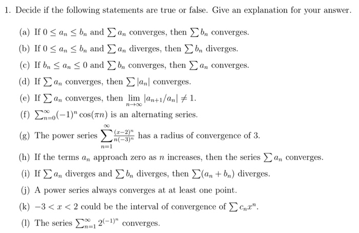 Solved Decide if the following statements are true or false. | Chegg.com