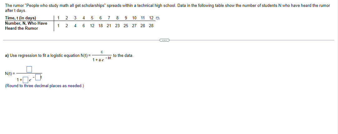 Solved a) Use regression to fit a logistic equation | Chegg.com