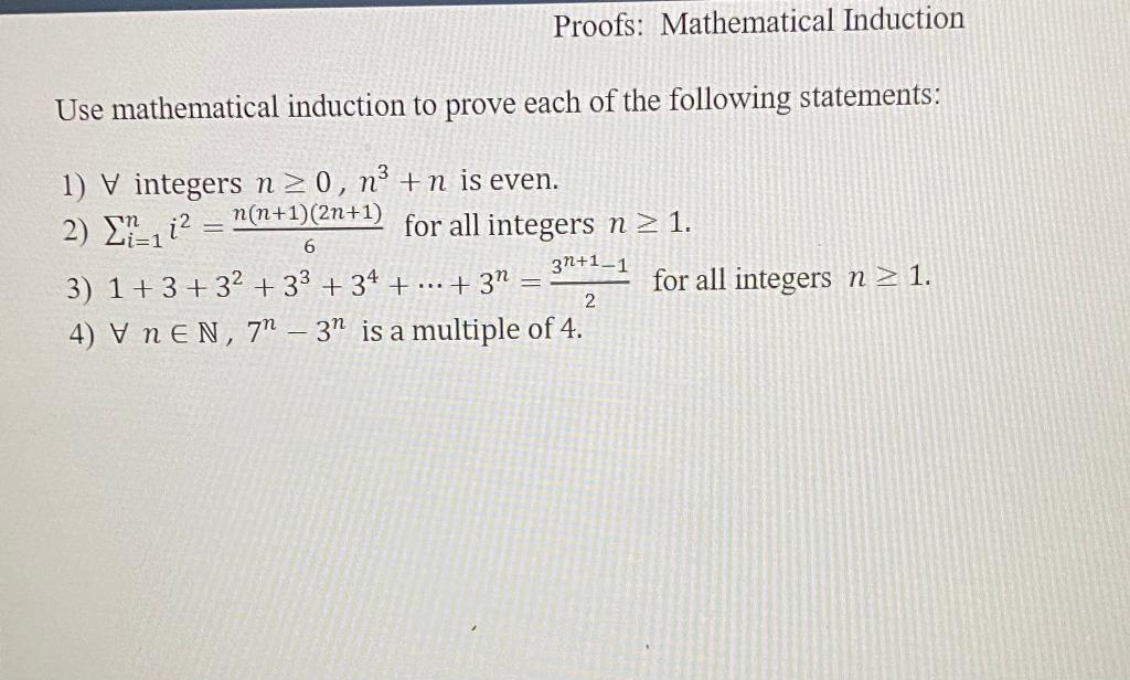 Solved Proofs: Mathematical Induction Use mathematical | Chegg.com