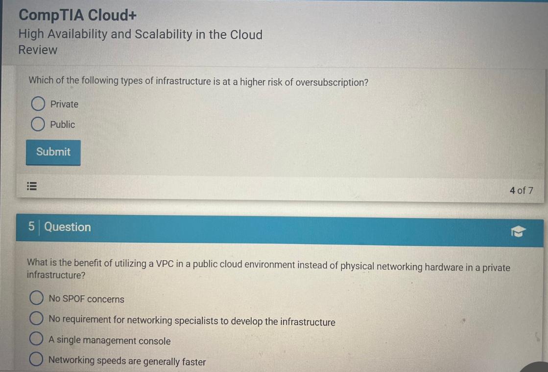 Solved CompTIA Cloud+ High Availability and Scalability in | Chegg.com