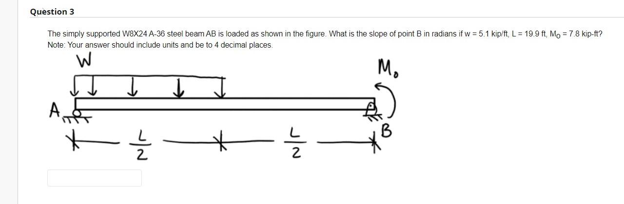 Solved Question 3 The simply supported W8X24 A-36 steel beam | Chegg.com