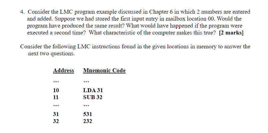 Solved 4. Consider the LMC program example discussed in | Chegg.com