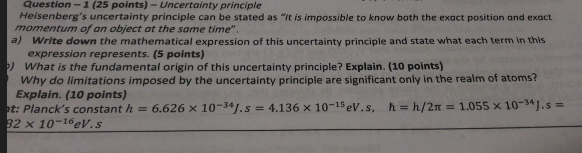 Solved Question - 1 (25 points) - Uncertainty principle | Chegg.com