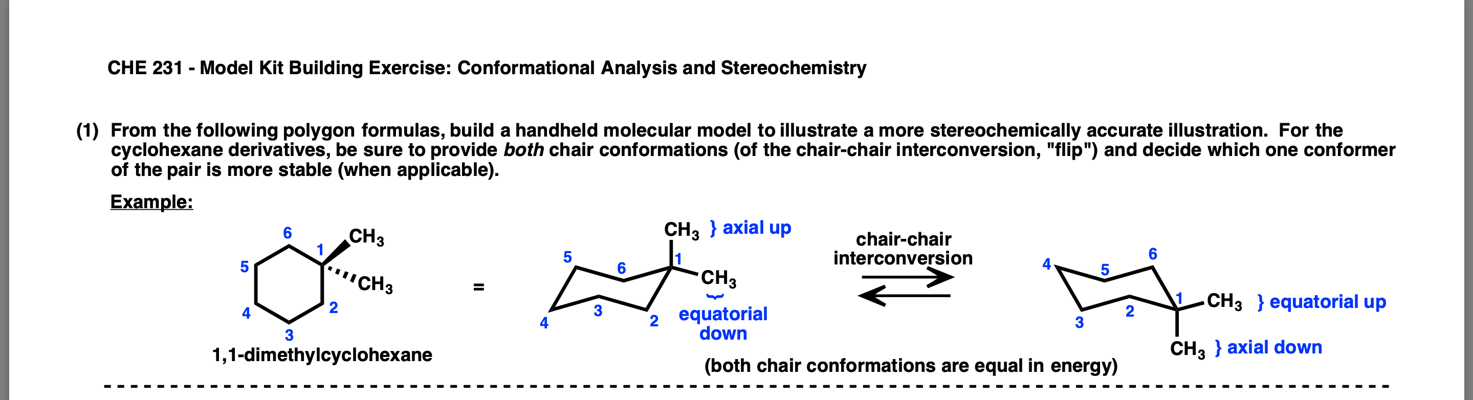 Solved CHE 231 - Model Kit Building Exercise: Conformational | Chegg.com