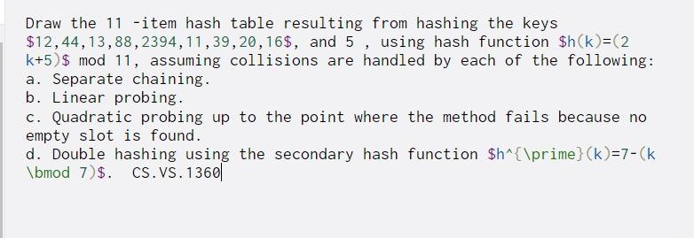 Solved Draw the 11 -item hash table resulting from hashing | Chegg.com