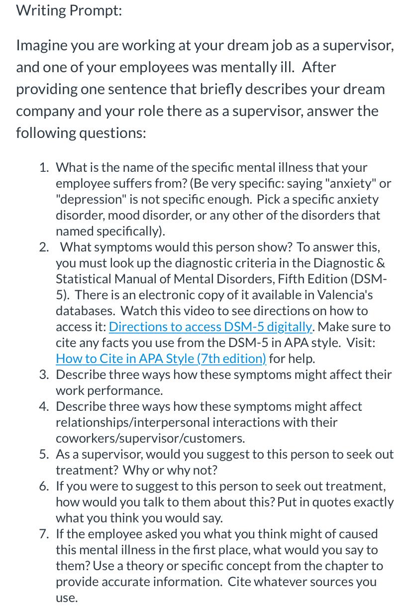 Writing Prompt: Imagine you are working at your dream | Chegg.com