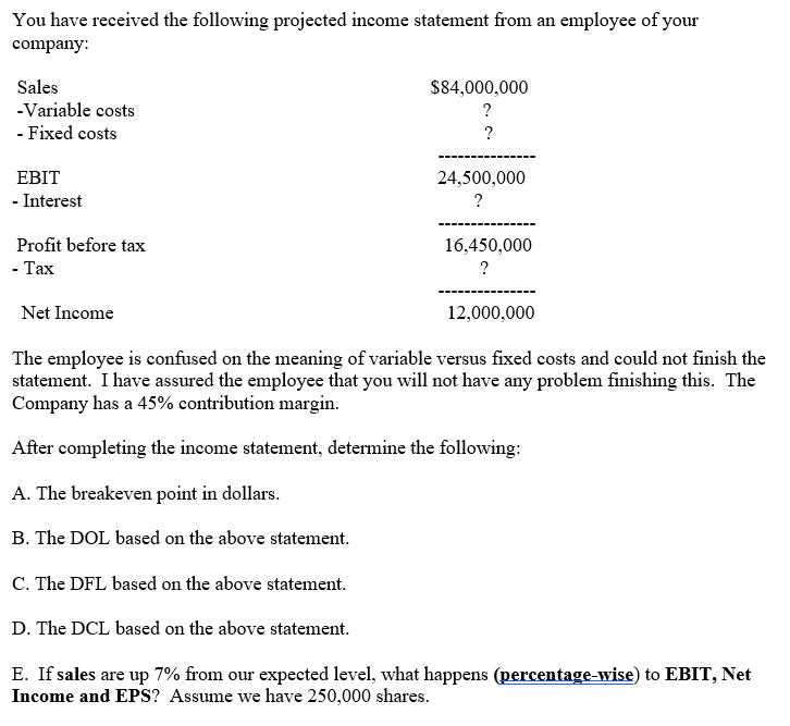 Solved You have received the following projected income | Chegg.com