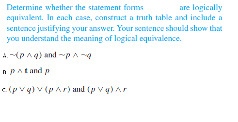Solved Determine whether the statement forms equivalent. In | Chegg.com