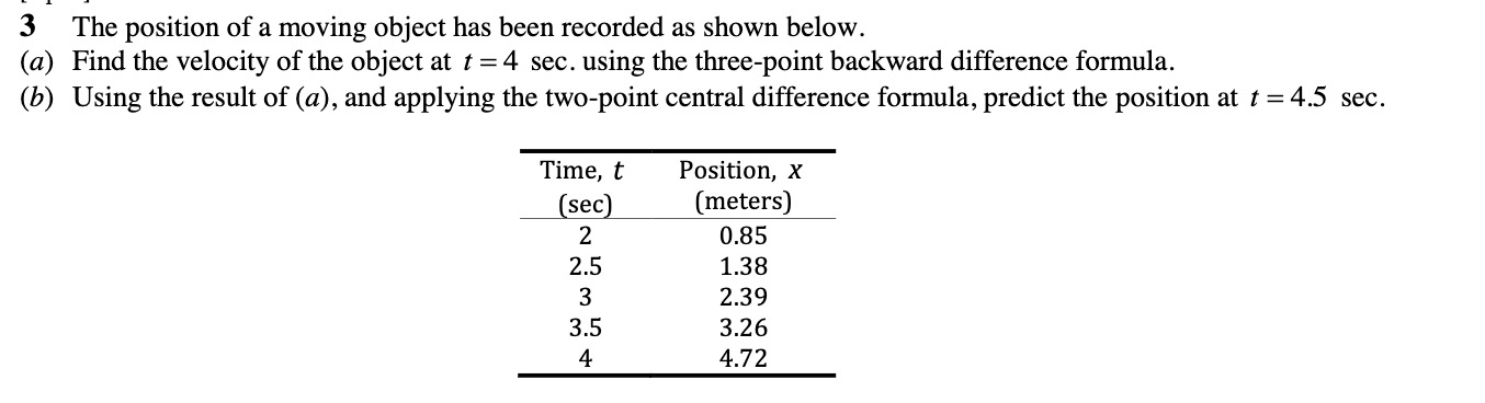 Solved 3 The position of a moving object has been recorded | Chegg.com