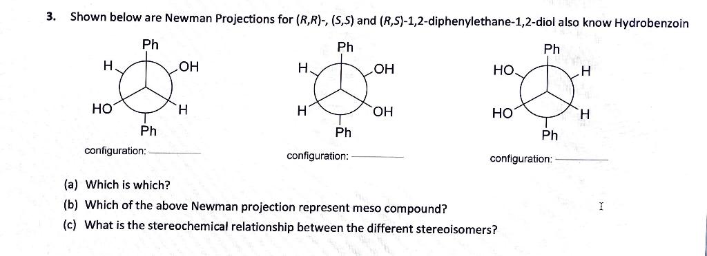 Solved 3. Shown below are Newman Projections for (R,R)-, | Chegg.com
