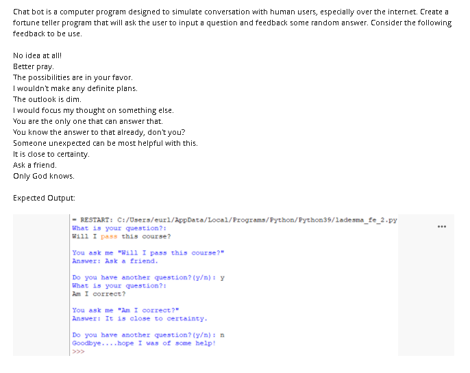 Solved Chat bot is a computer program designed to simulate | Chegg.com
