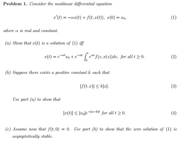 Problem 1. Consider the nonlinear differential | Chegg.com