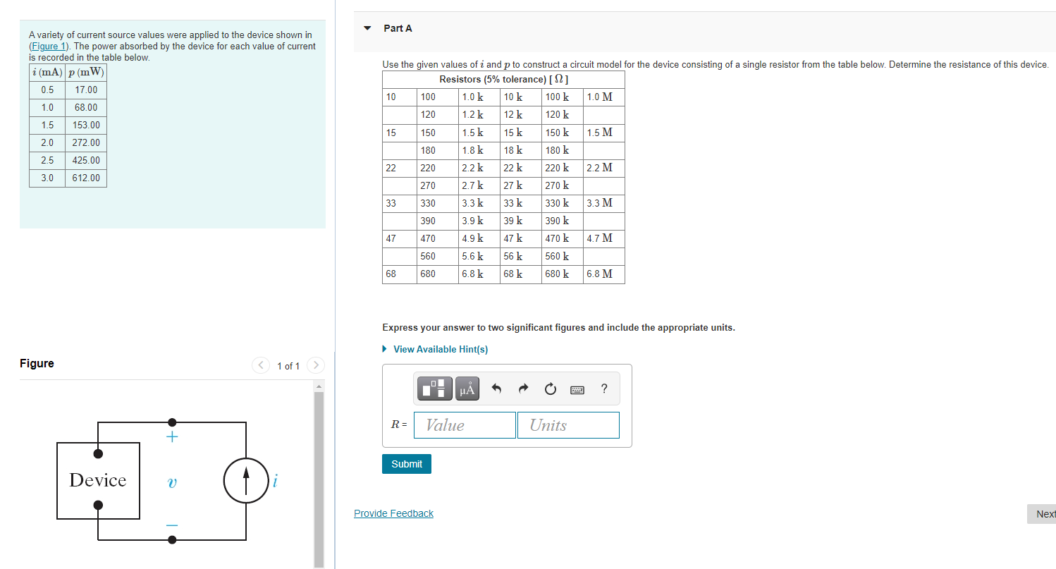 Solved Part A A variety of current source values were | Chegg.com