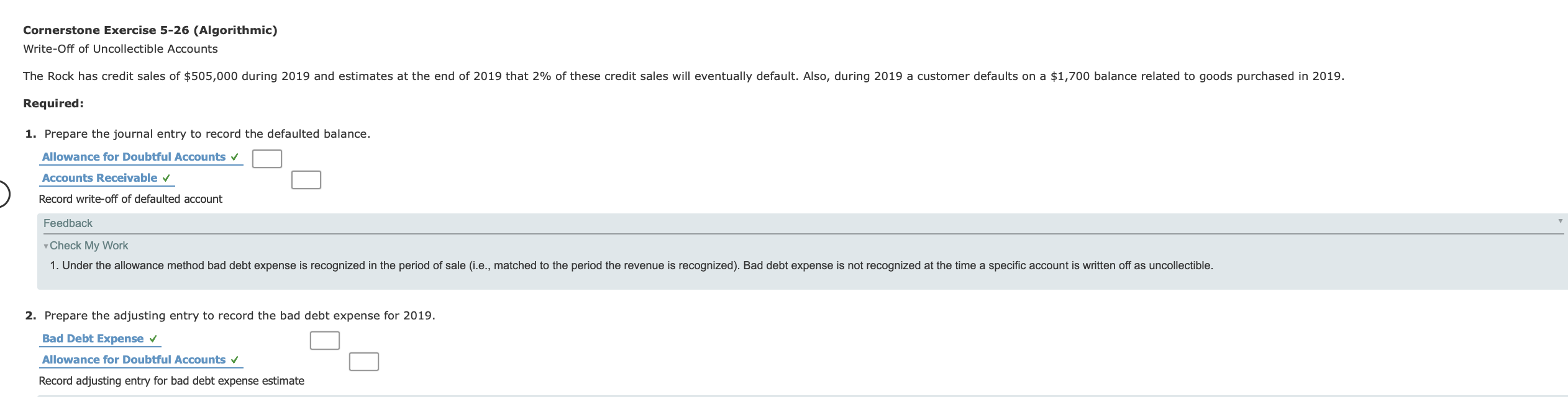 Solved Cornerstone Exercise 5-26 (Algorithmic) Write-Off of | Chegg.com