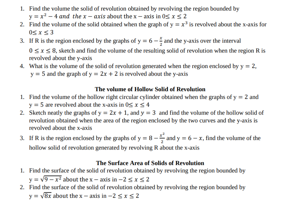 Solved 1. Find the volume the solid of revolution obtained | Chegg.com