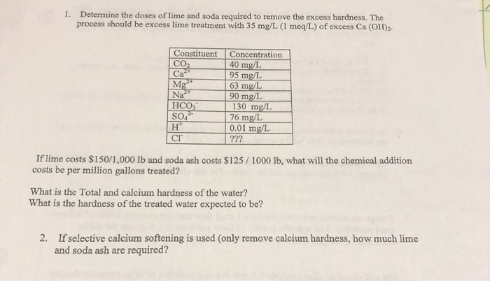 Solved 1. Determine the doses of lime and soda required to | Chegg.com