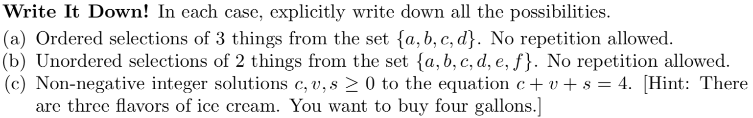Solved Write It Down! In each case, explicitly write down | Chegg.com