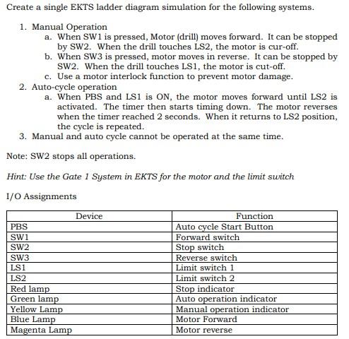 Create a single EKTS ladder diagram simulation for | Chegg.com