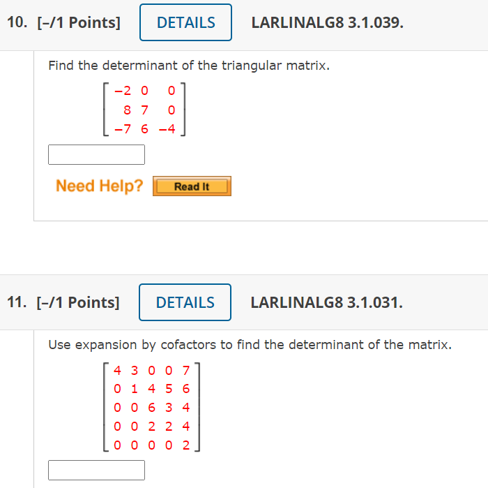 Solved 10. [-/1 Points] DETAILS LARLINALG8 3.1.039. Find the | Chegg.com