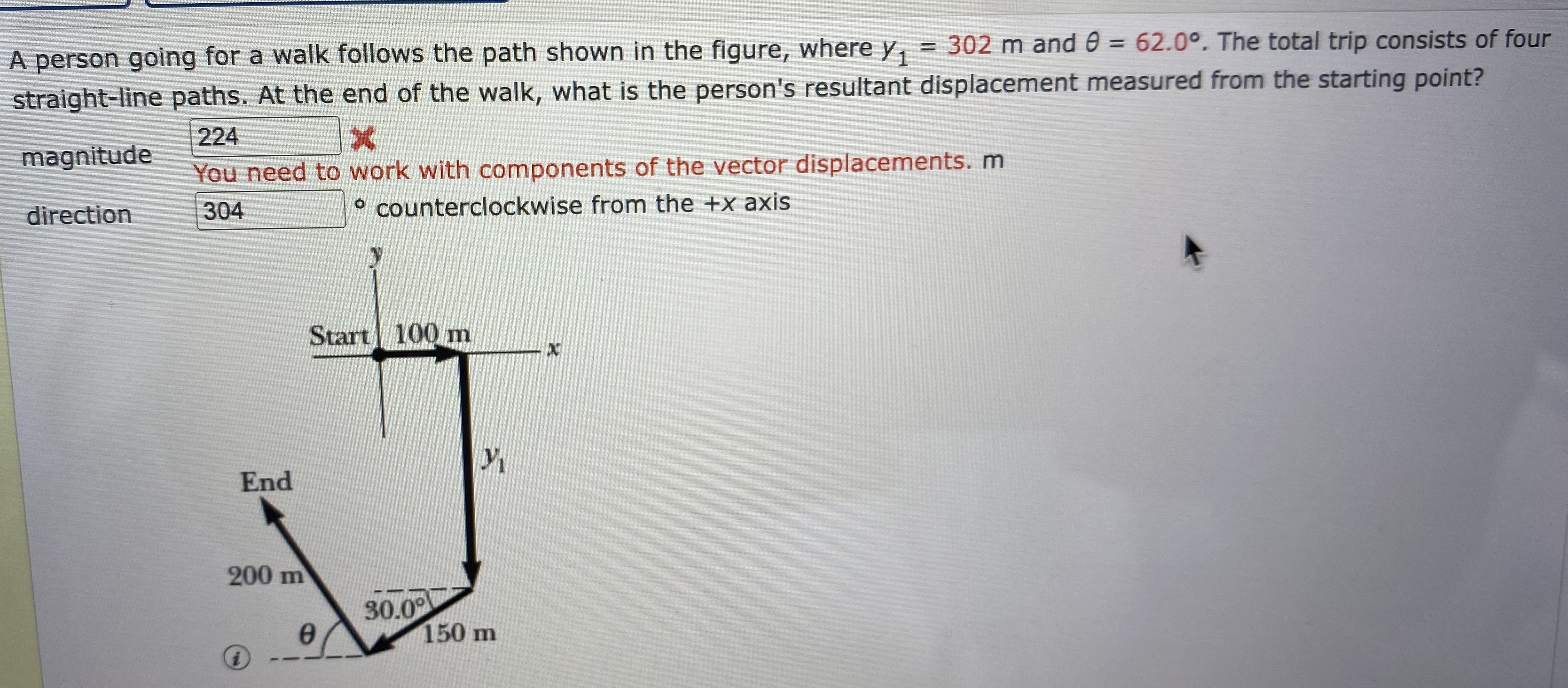 Solved A person going for a walk follows the path shown in | Chegg.com