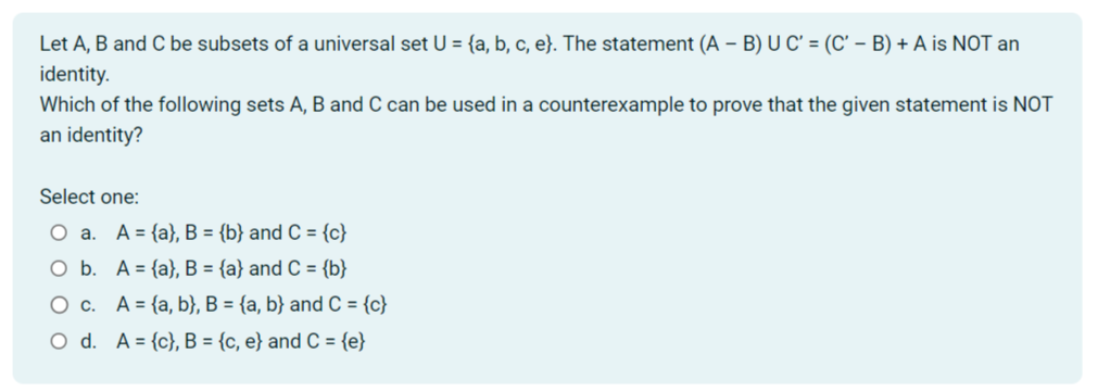 Solved \r\nLet \\( U=\\{1,2,3,4,5,6\\} \\) be a universal | Chegg.com