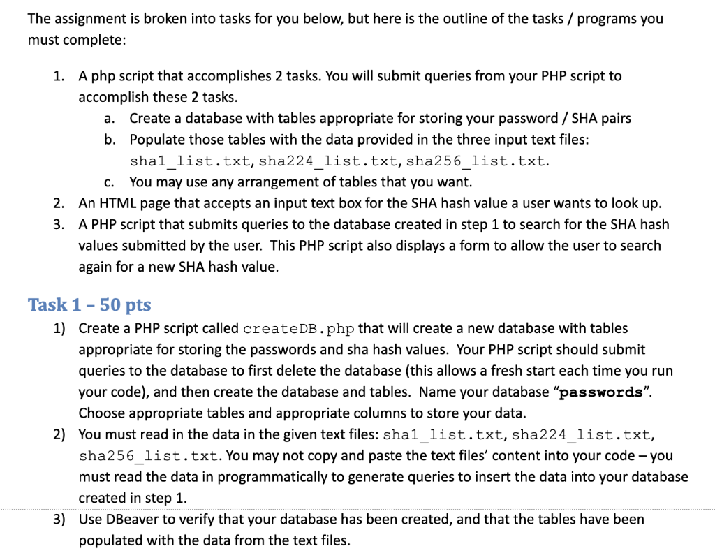 Solved The assignment is broken into tasks for you below, | Chegg.com