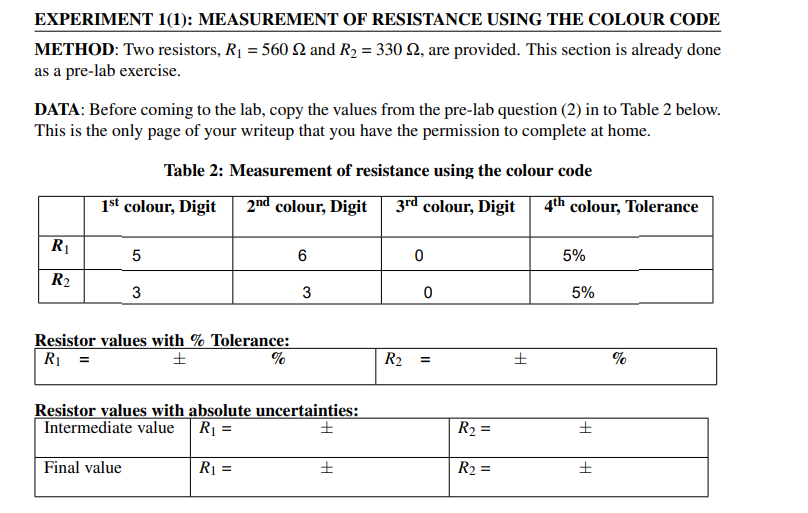 Solved EXPERIMENT 1(1): MEASUREMENT OF RESISTANCE USING THE | Chegg.com
