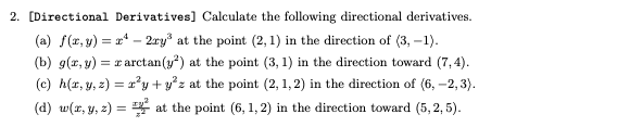 Solved [Directional Derivatives] Calculate the following | Chegg.com
