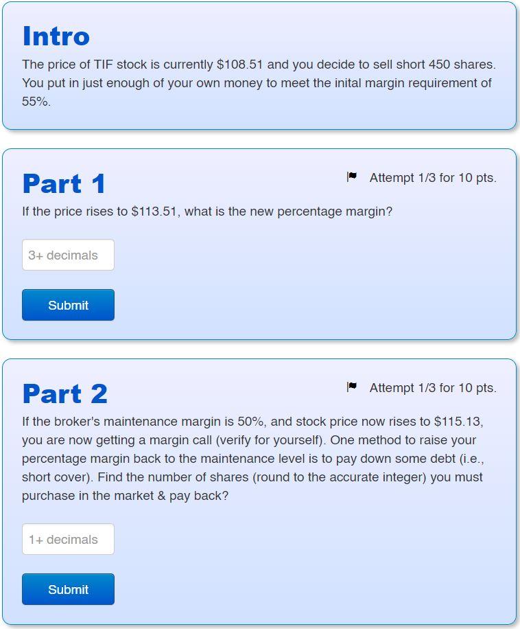 Solved Intro The price of TIF stock is currently $108.51 and | Chegg.com