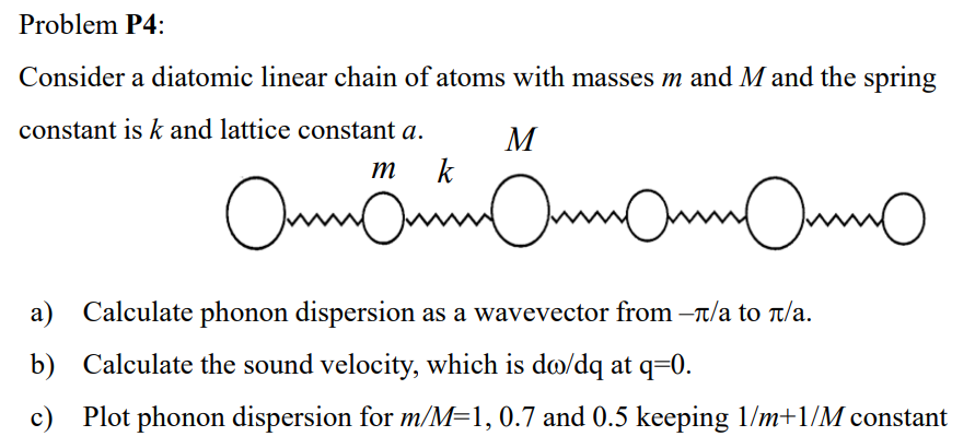 Solved Problem P4: Consider a diatomic linear chain of atoms | Chegg.com