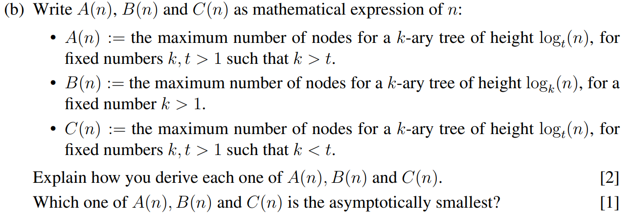 Solved b) Write A(n),B(n) and C(n) as mathematical | Chegg.com
