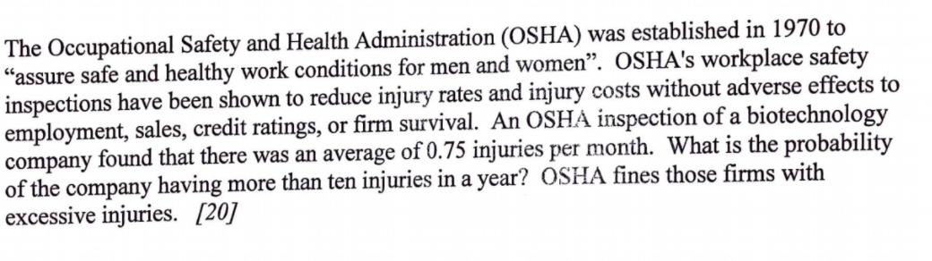 Solved The Occupational Safety and Health Administration | Chegg.com