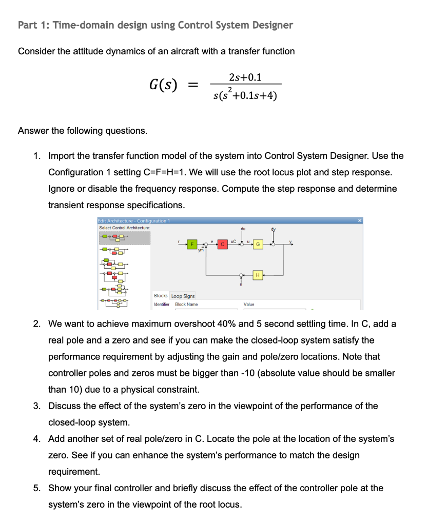 Part 1: Time-domain design using Control System | Chegg.com
