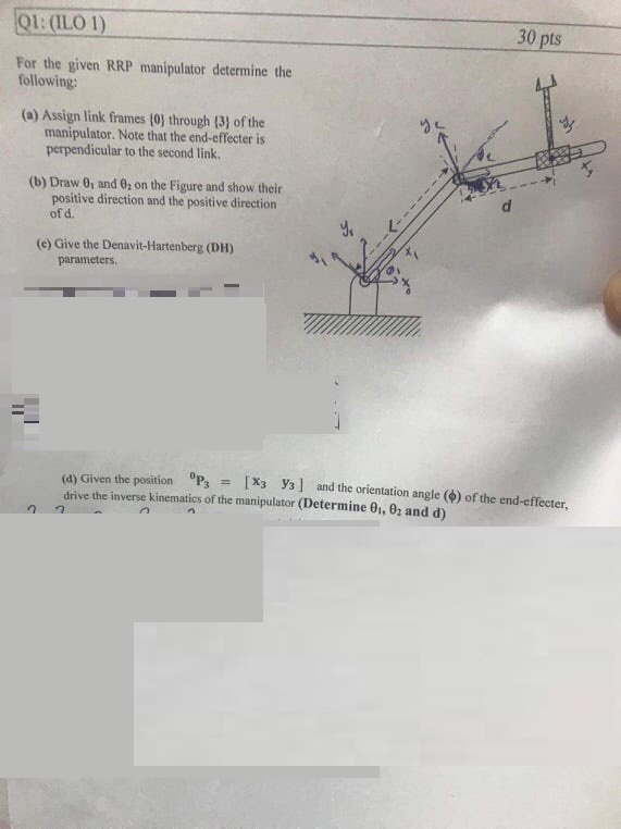 Q1:(ILO 1) 30 pts For the given RRP manipulator | Chegg.com
