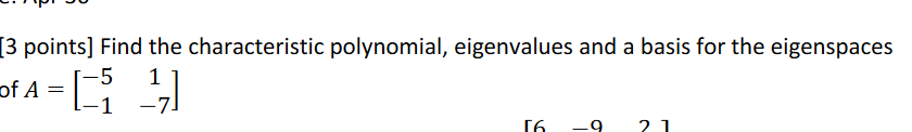 Solved 3 points] Find the characteristic polynomial, | Chegg.com